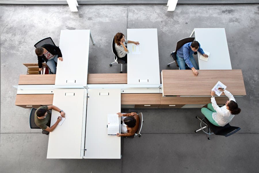 SPINE Sectional office desk with shelves By ACTIU