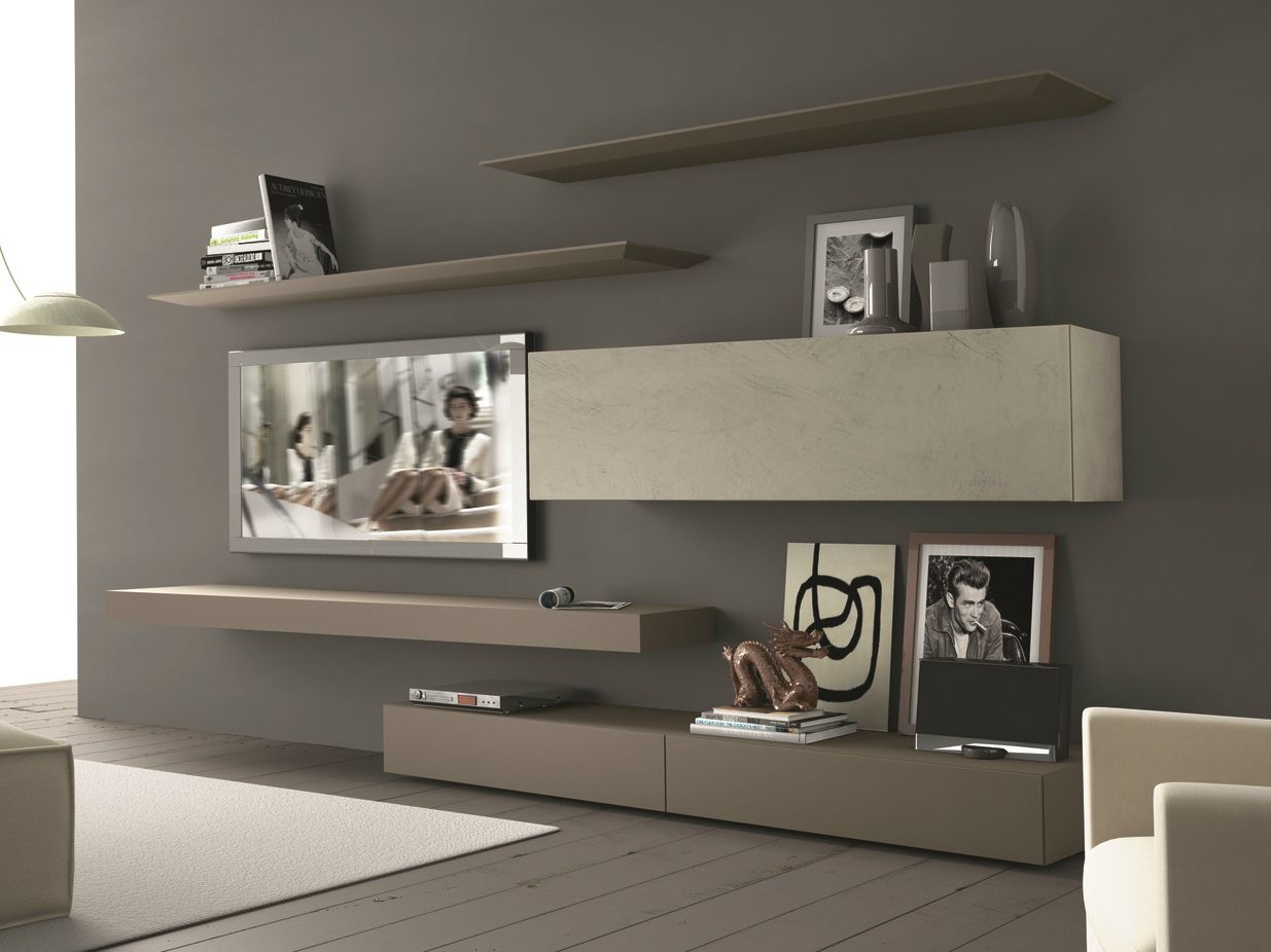 Sectional wall-mounted TV wall system InclinART - 265 By Presotto ...