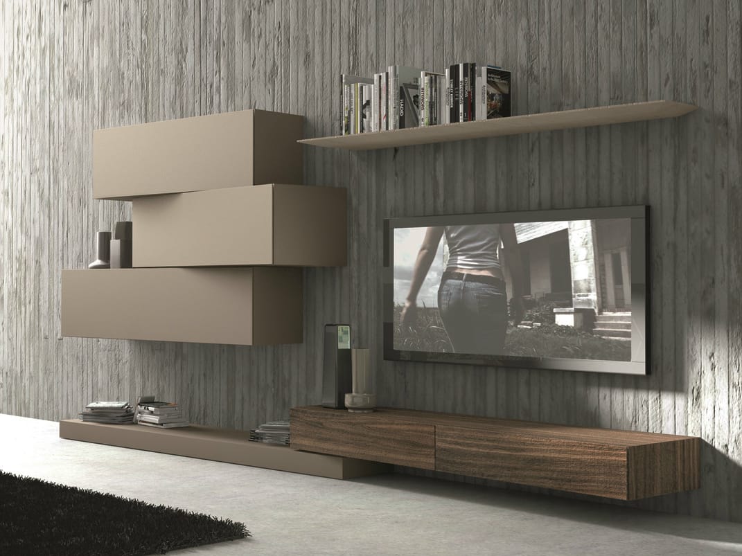 Sectional wall-mounted TV wall system InclinART - 263 By Presotto ...