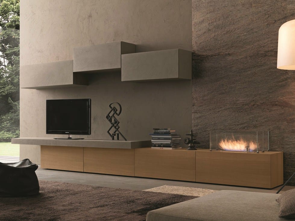 Sectional wall-mounted TV wall system I-modulArt - 288 By Presotto ...