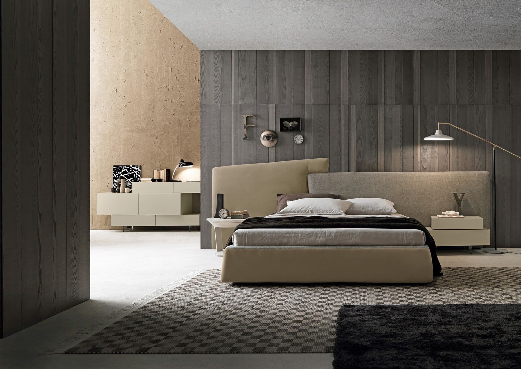 Fabric storage bed with upholstered headboard WING SYSTEM TALL By Presotto design Pierangelo Sciuto