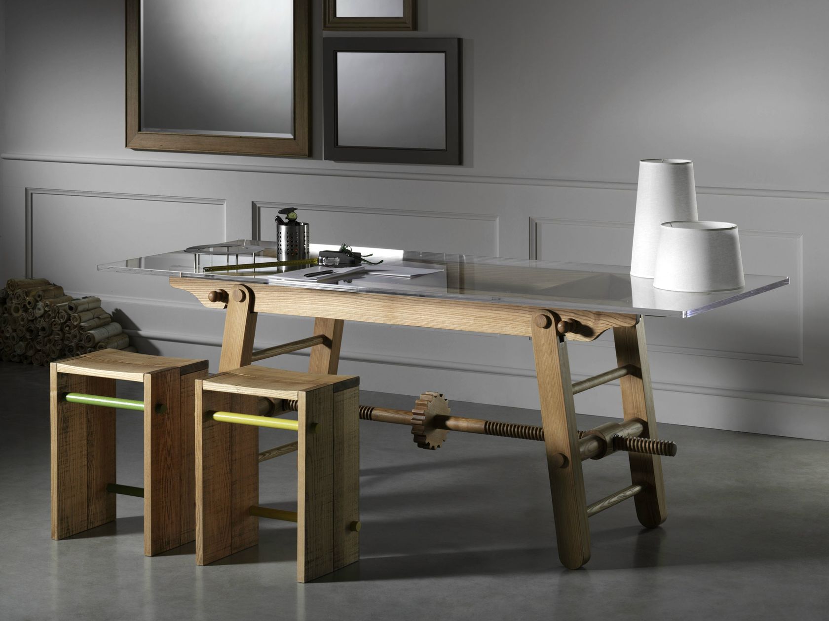 Tavolo ad altezza regolabile in frassino COMPASSO By L'Ottocento