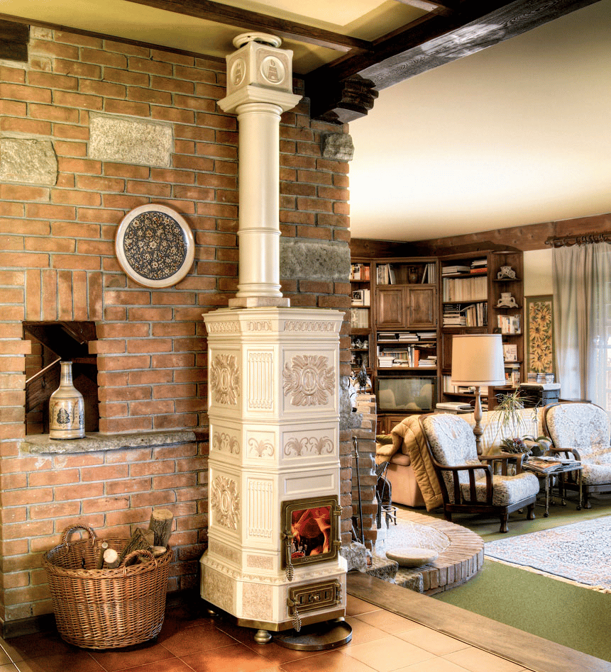 Wood-burning ceramic stove OTTAGONA By LA CASTELLAMONTE