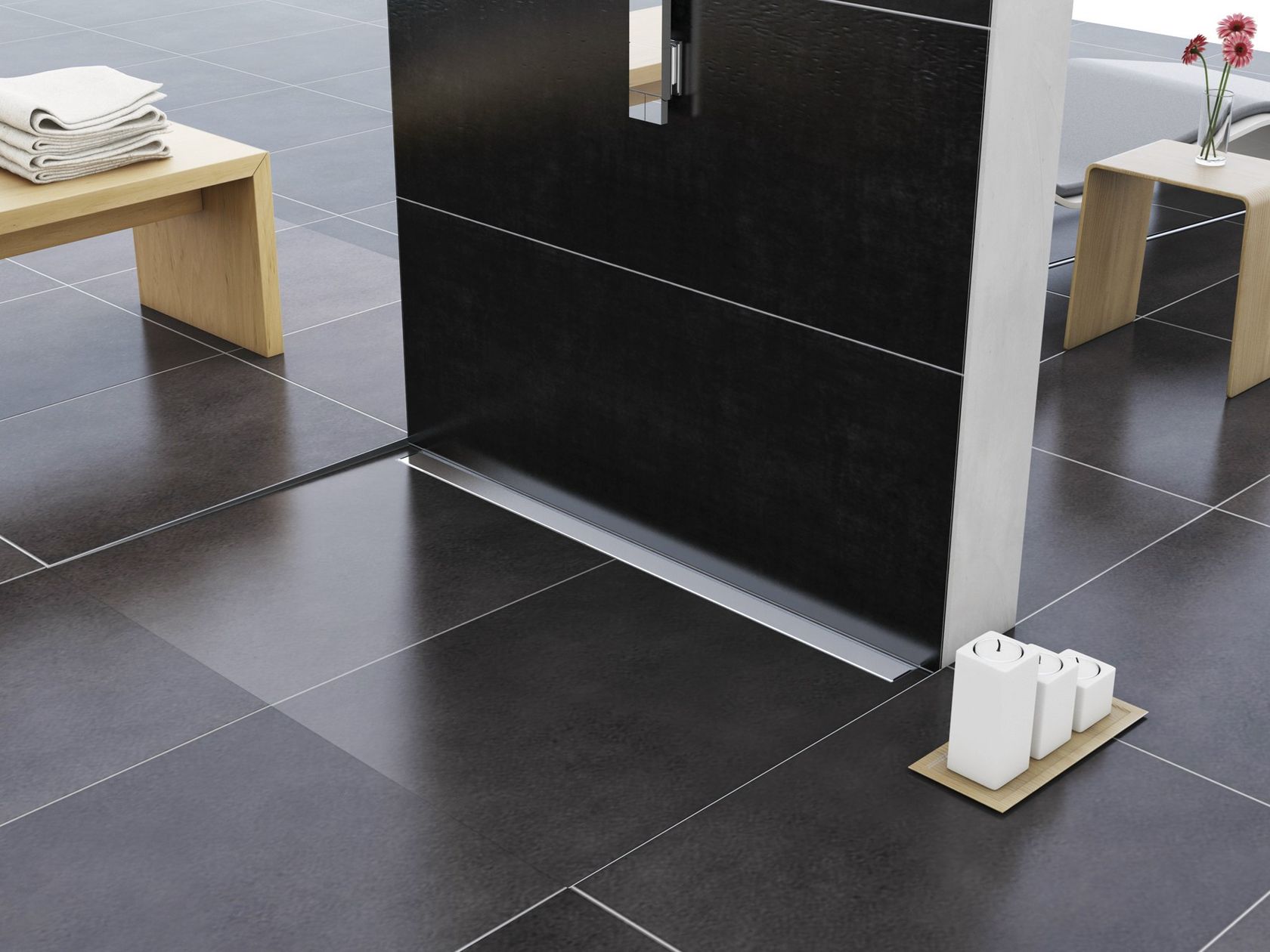 Stainless steel shower channel SMART DRAIN CUBE By PROFILPAS