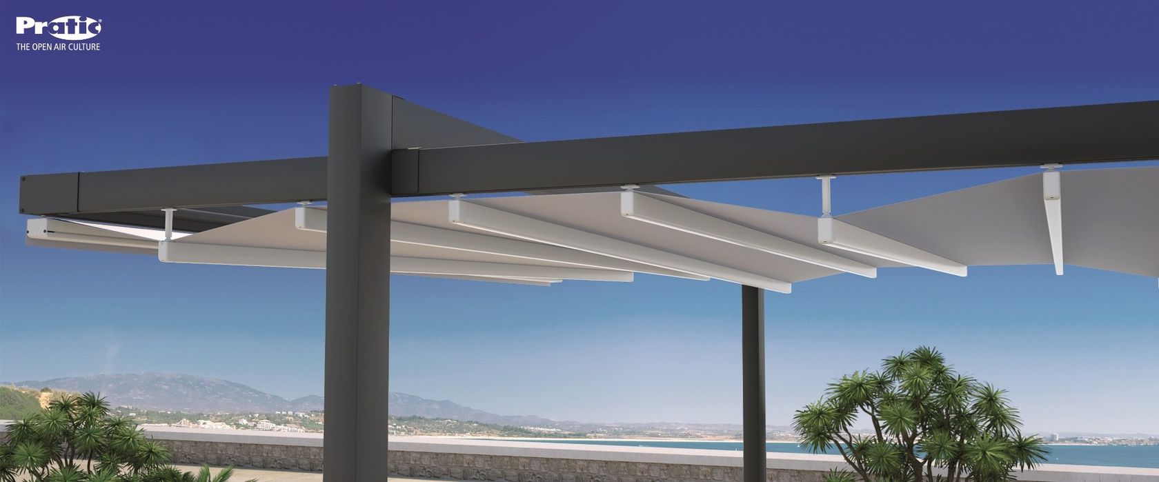 Aluminium pergola with sliding cover TECNIC PHOENIX By PRATIC F.lli ORIOLI