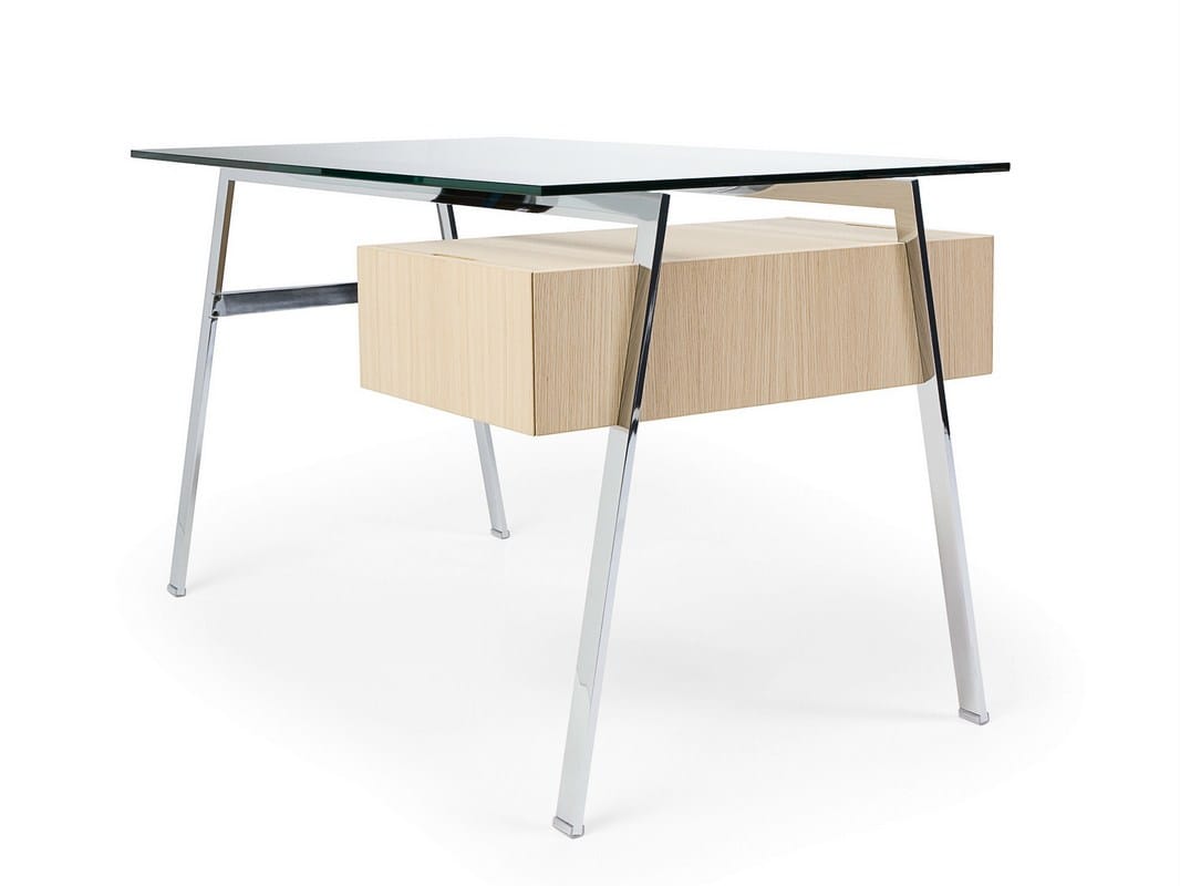 Glass writing desk with drawers HOMEWORK 1 GLASS TOP By bensen