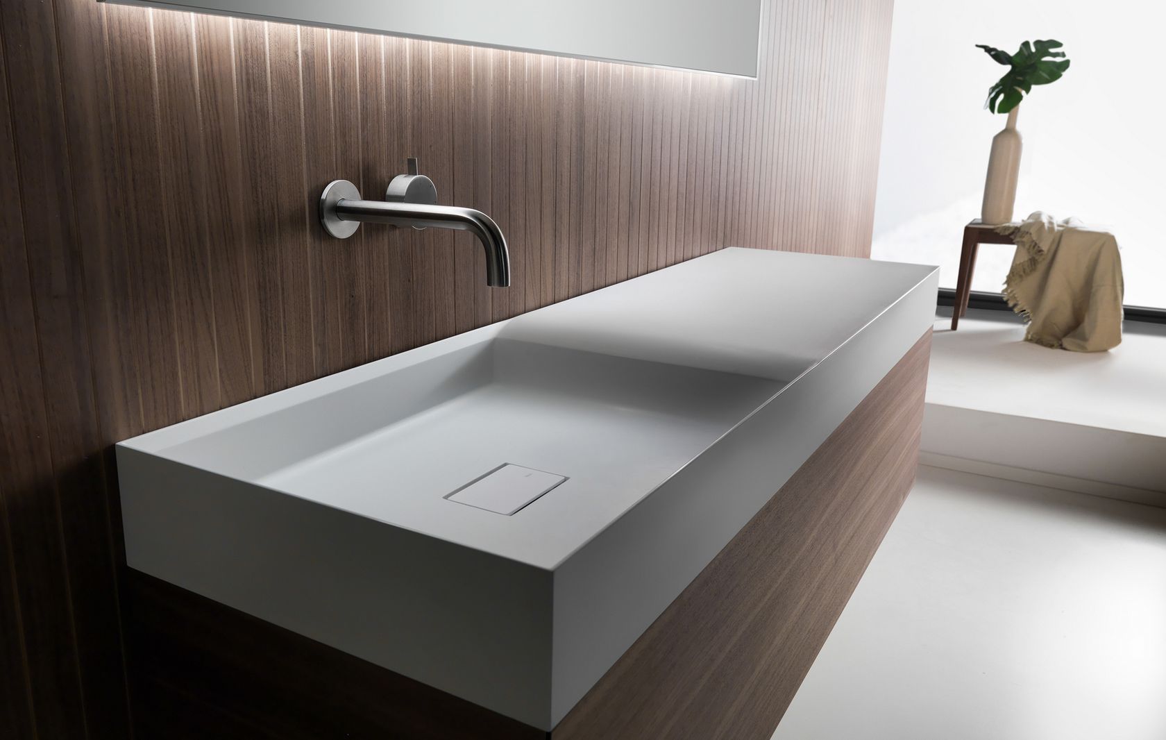 PURE Rectangular Ceramilux® washbasin with integrated countertop By ...