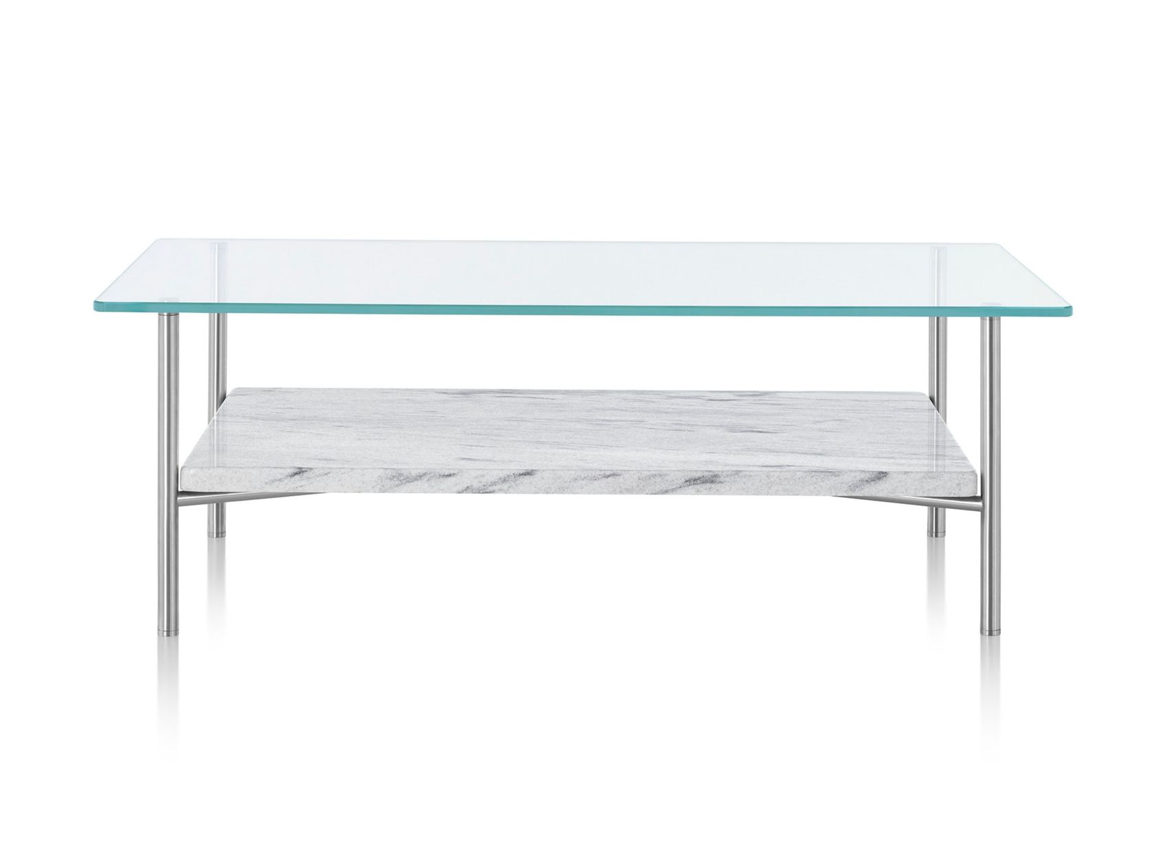 LAYER L-Shaped glass and metal coffee table with shelf By Herman Miller ...