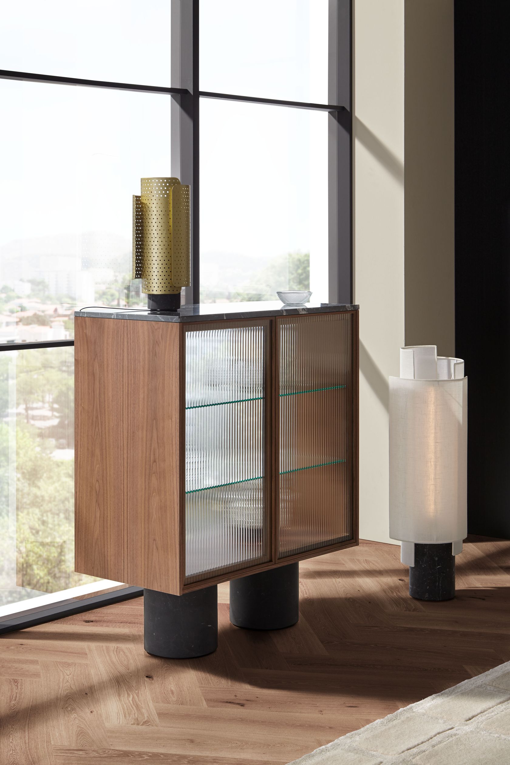 RIO Wood and glass highboard with doors By Punt | design Sebastian Herkner