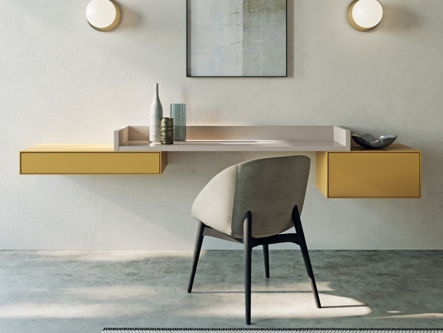 MODULA Wall mounted wooden secretary desk with drawers By Dall'Agnese