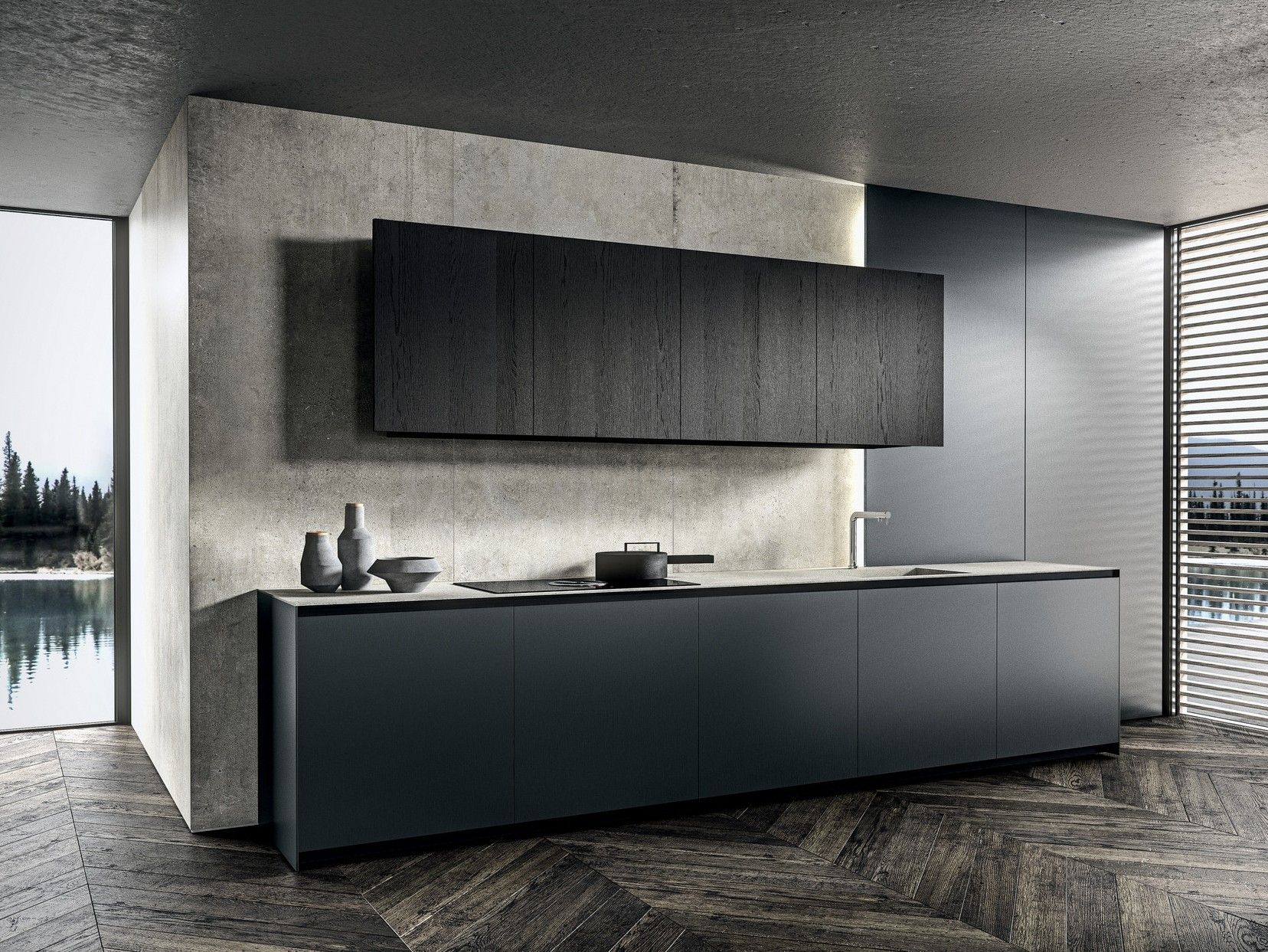 Linear oak and metal kitchen with integrated handles SKILL FRAME Skill ...
