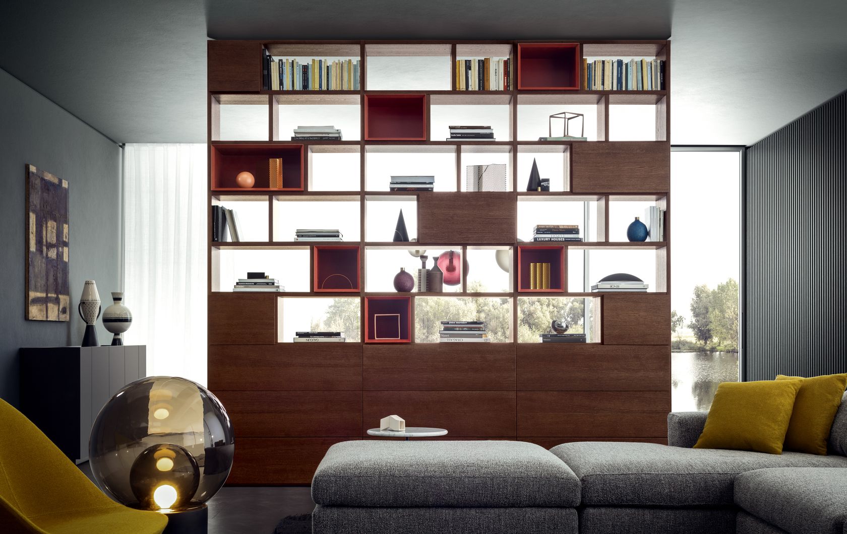 SPAZIOTECA Sectional bookcase with TV stand By PIANCA