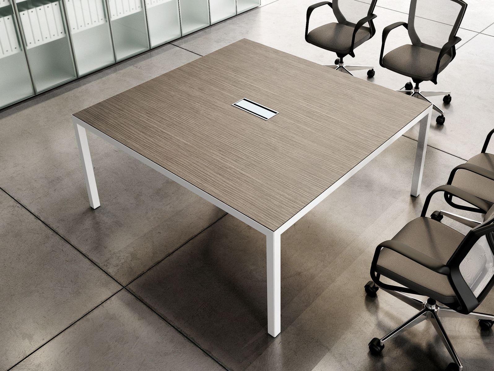 KAY4 Square metal meeting table with cable management By Styloffice