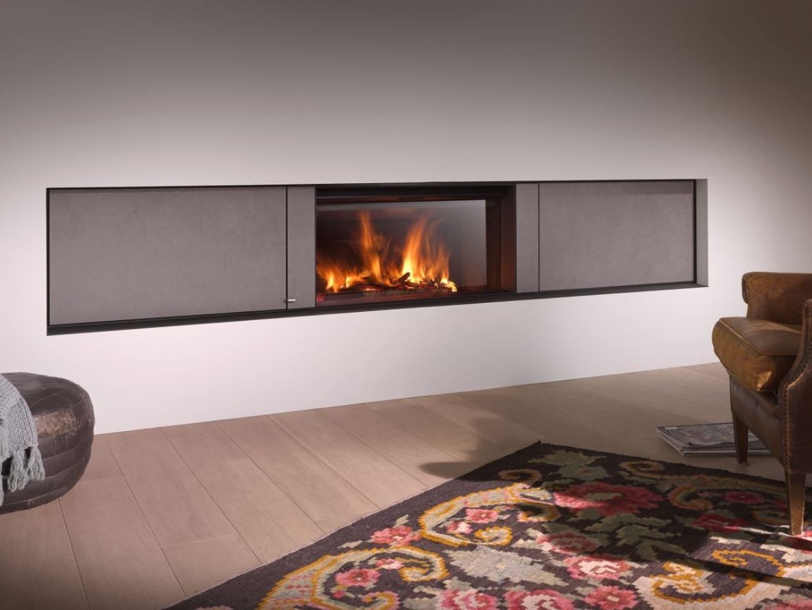 Wood-burning built-in glass and steel fireplace STÛV 22-110 L4 Stûv 22 ...