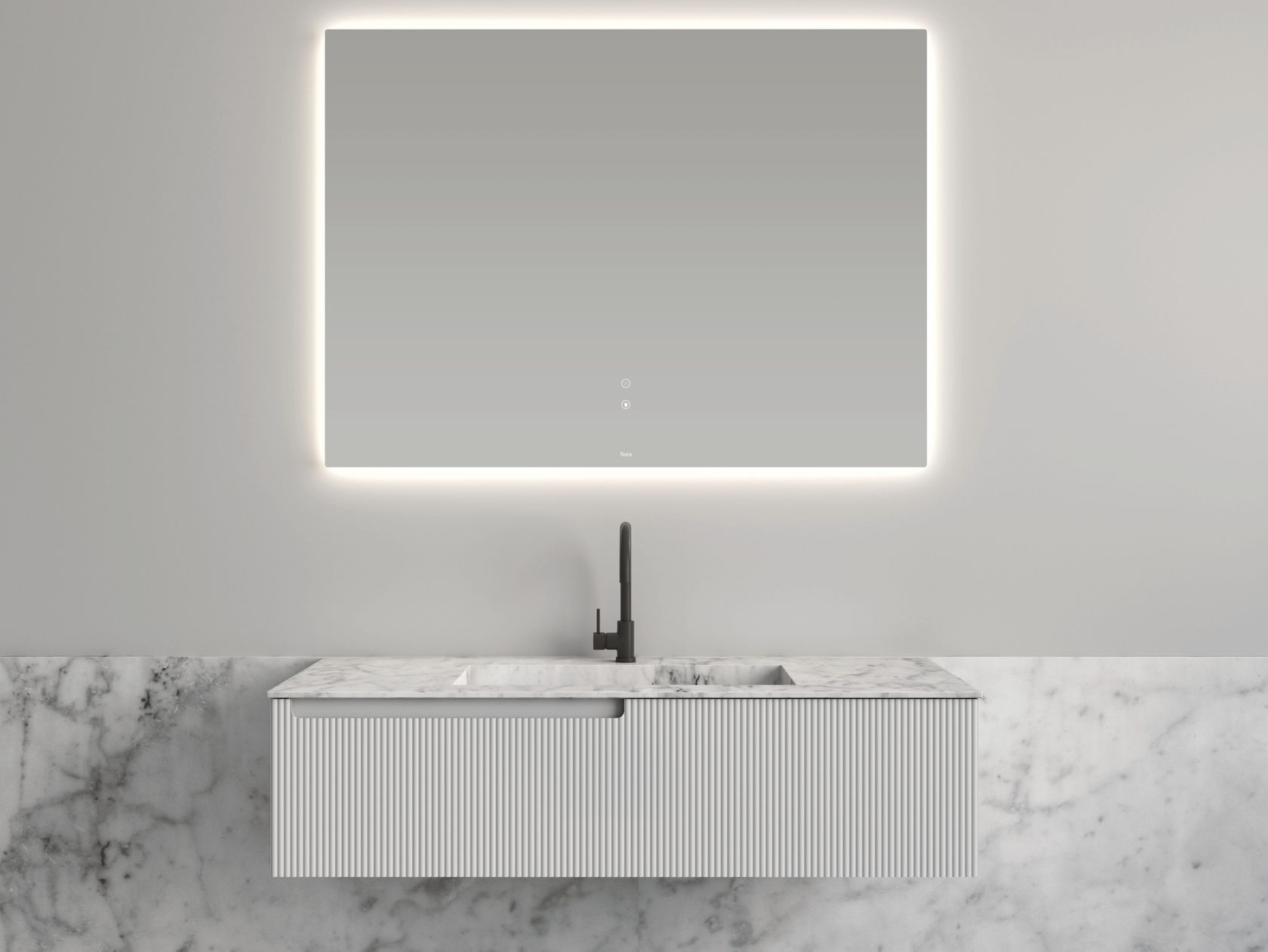 SYNERGY Single polyurethane vanity unit with Carrara marble top By Fiora
