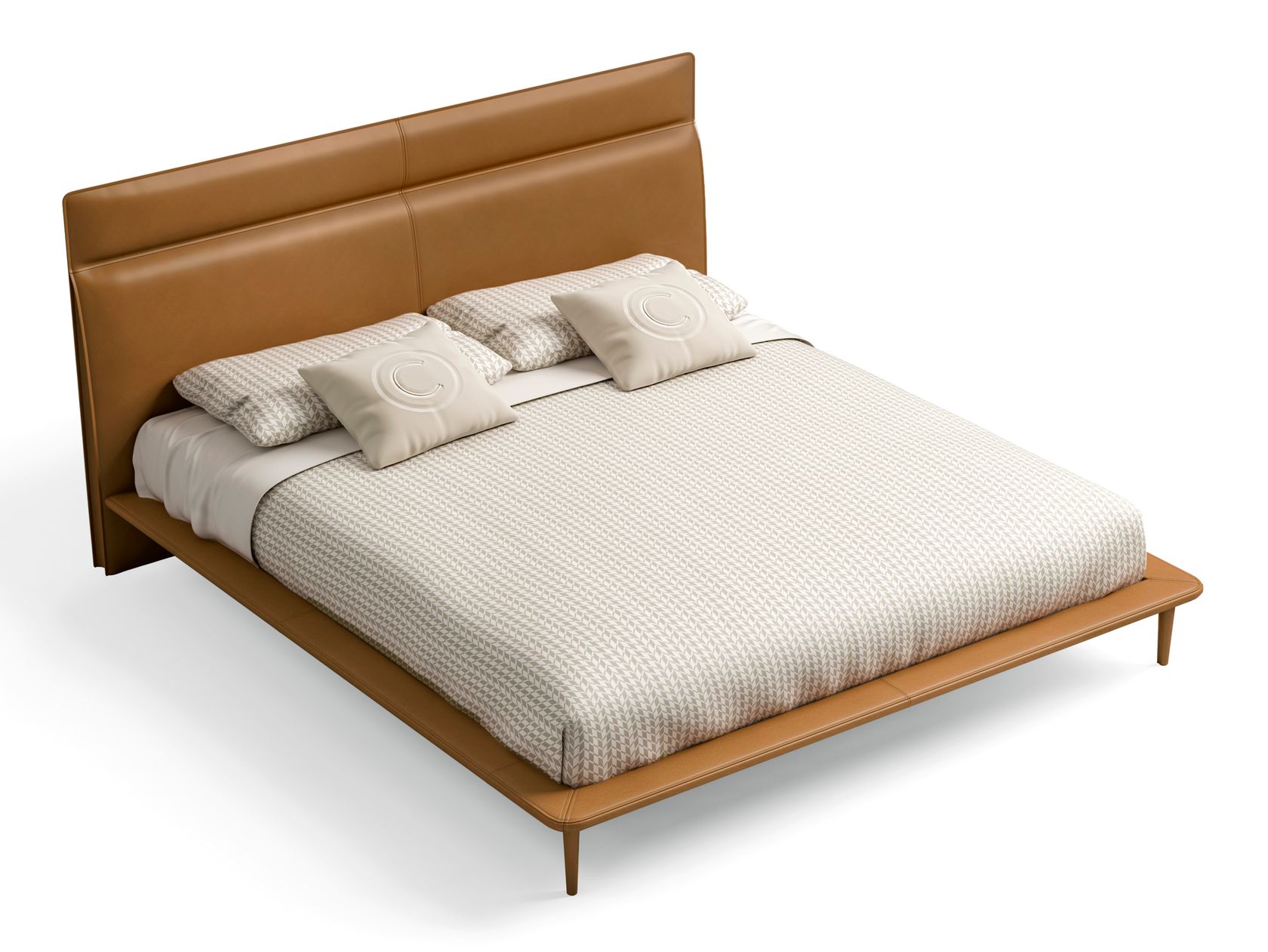 STARLIGHT Tanned leather double bed with upholstered headboard By CPRN ...