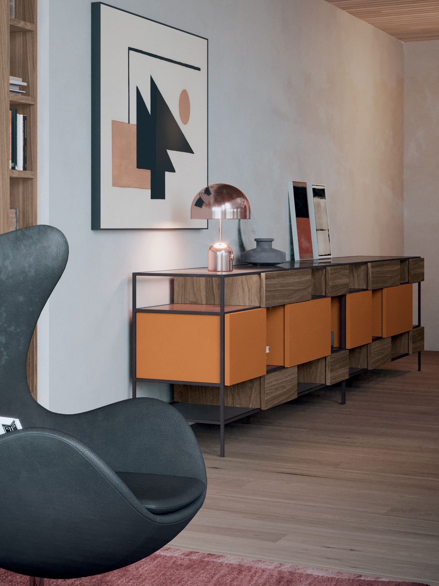 LIVING COMPLEMENTS Wood and glass sideboard with drawers By Kico