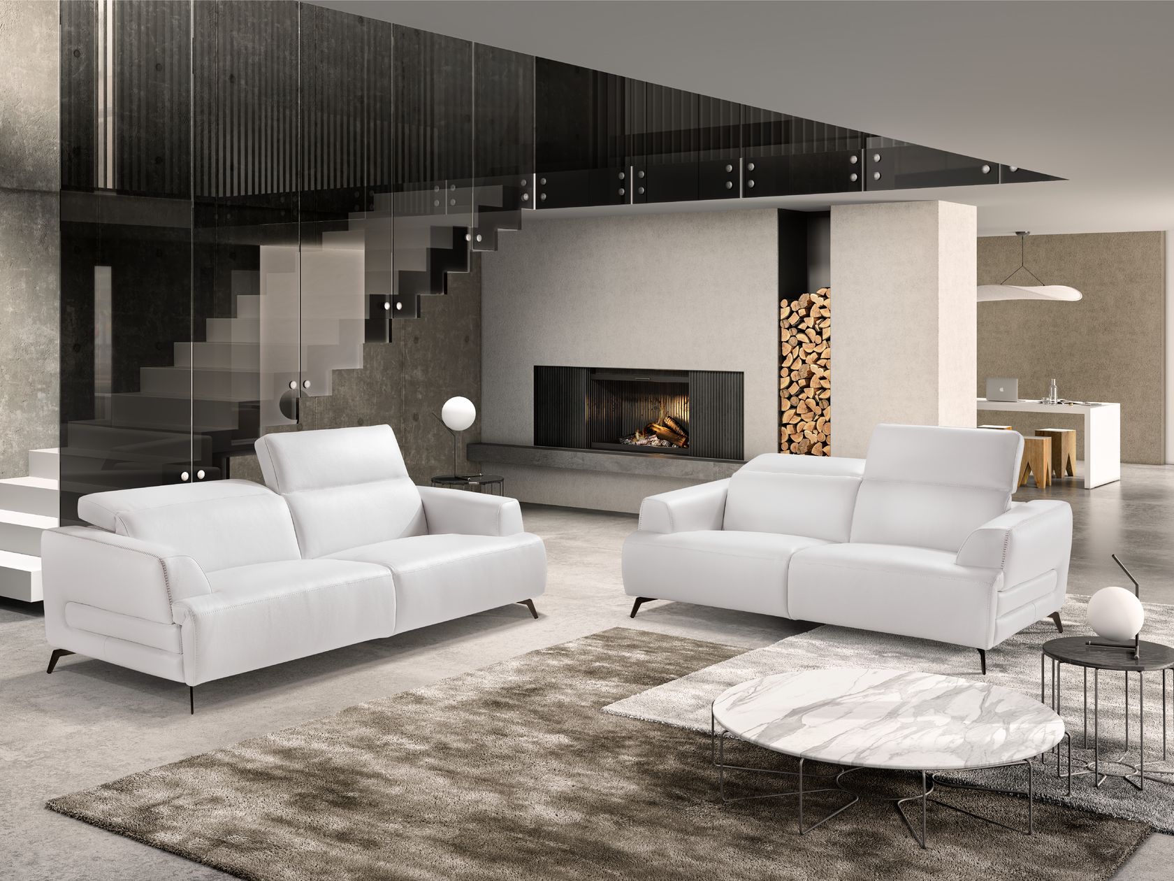 Recliner leather sofa with headrest TEOREMA By Max Divani