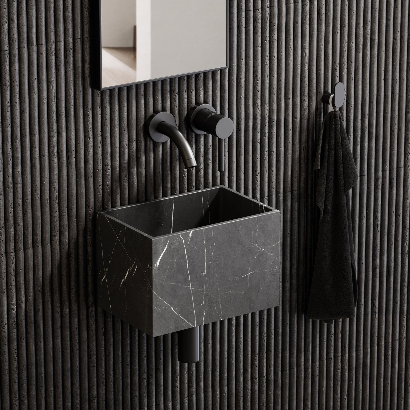 TUCCI | Pietra Grey marble handrinse basin Rectangular wall-mounted ...