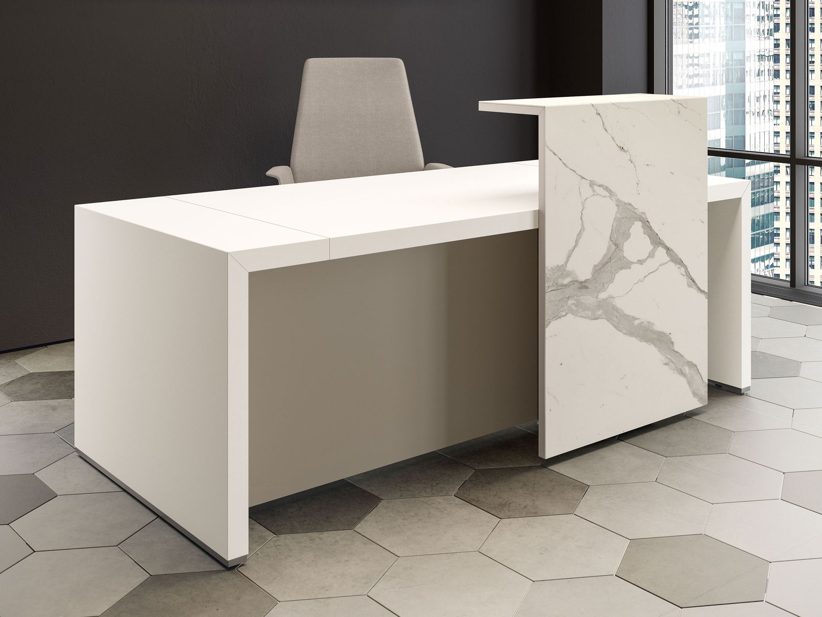 Banco reception in legno con mensola in Laminam® UNIVERSE | Banco ...