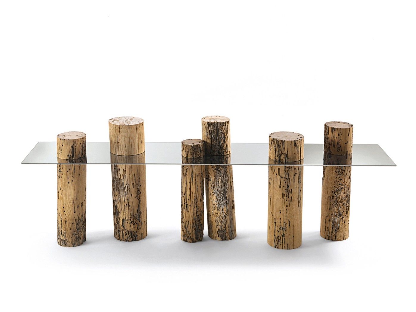 VENICE Console table with briccola wood base and glass top By Riva 1920 ...