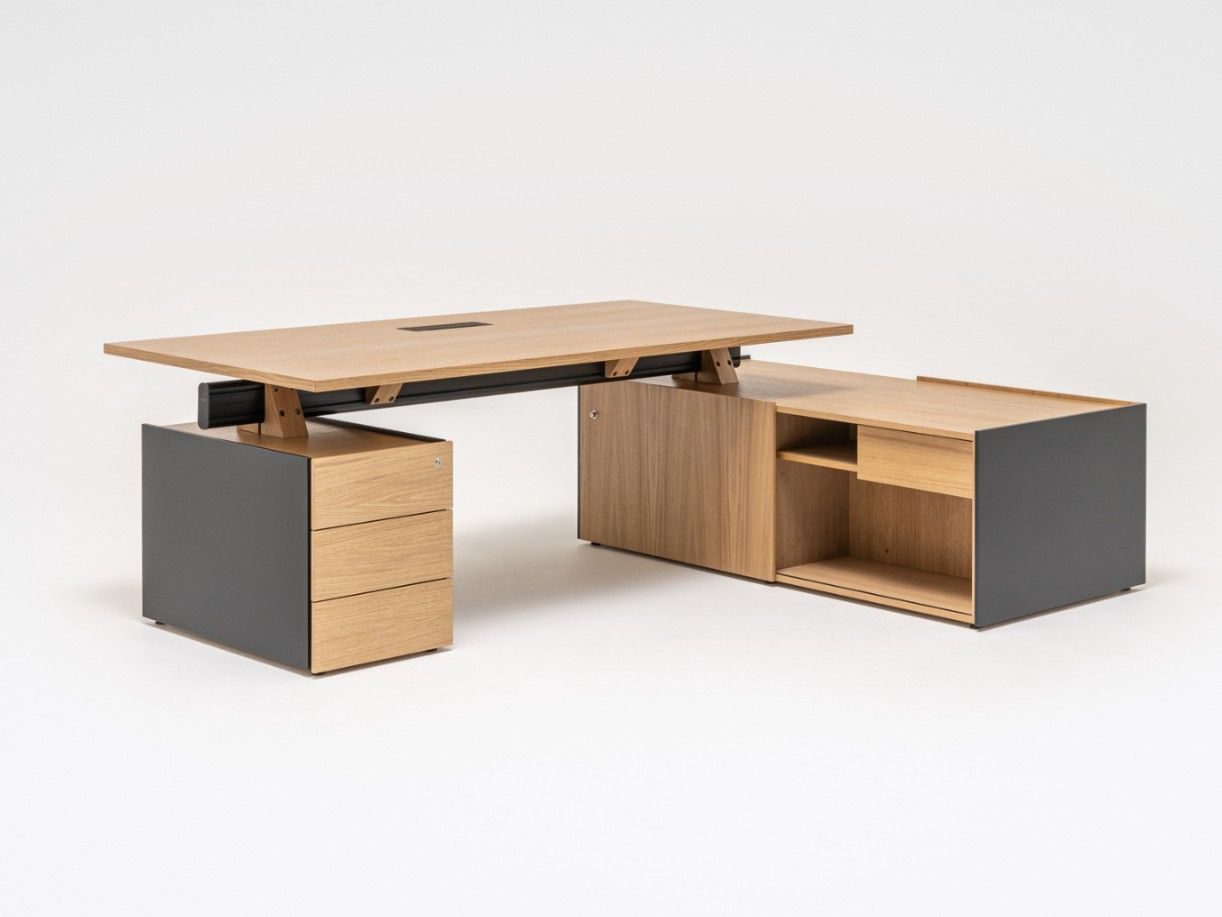 VIGA Sectional L-shaped wooden office desk with shelves By MDD | design ...