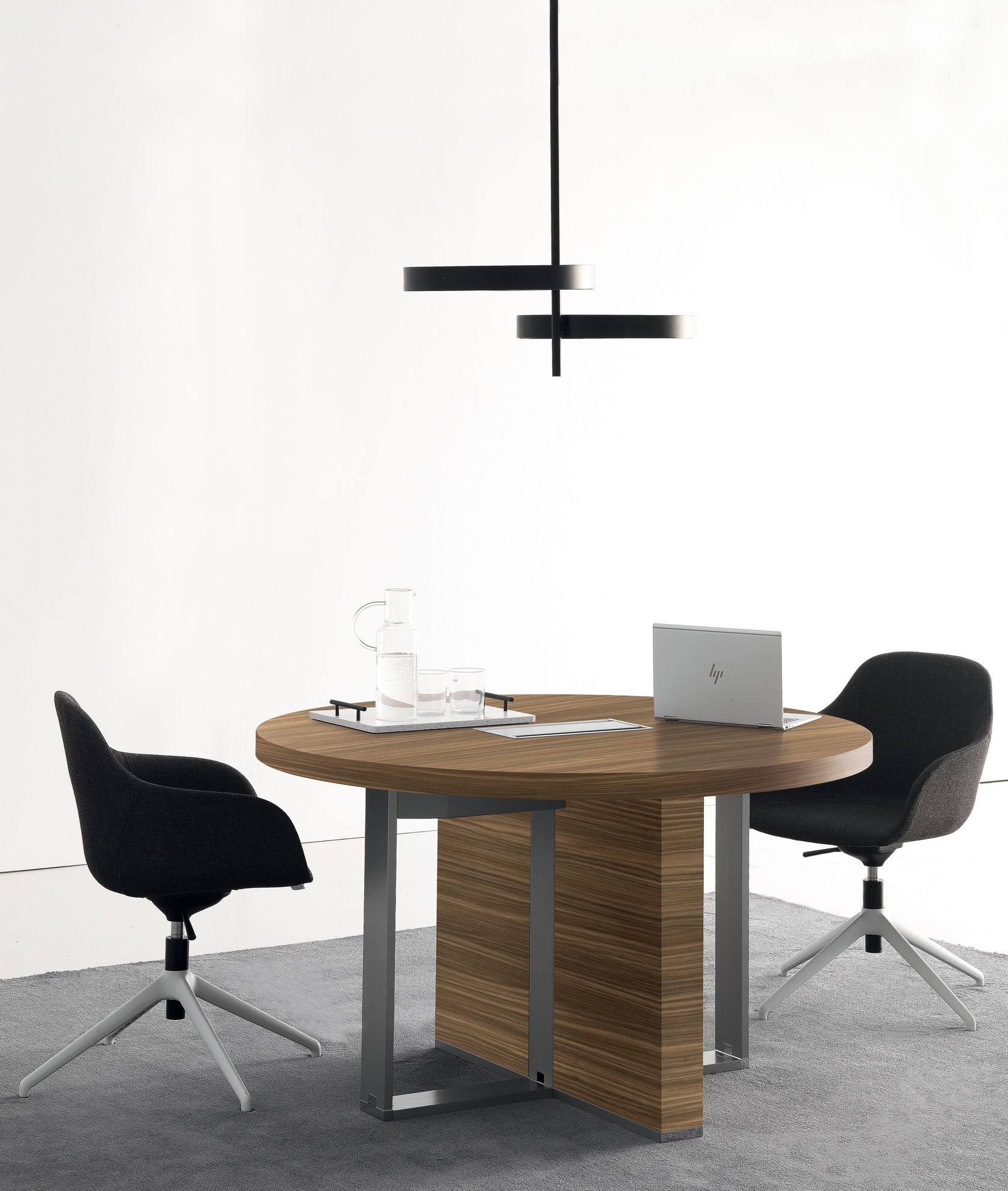 VIGO Round melamine and metal meeting table with cable management By ...