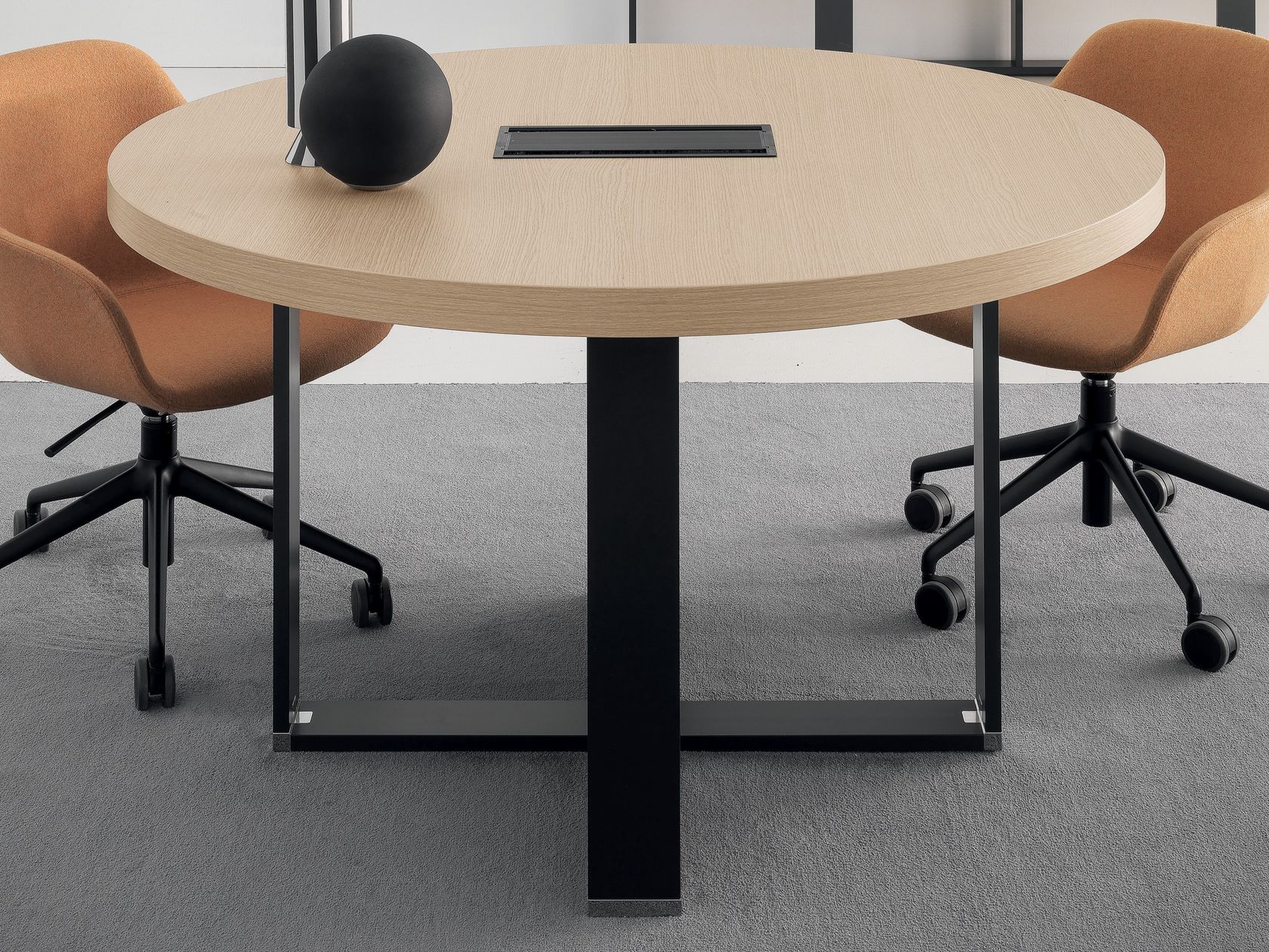 VIGO Round melamine and metal meeting table with cable management By ...