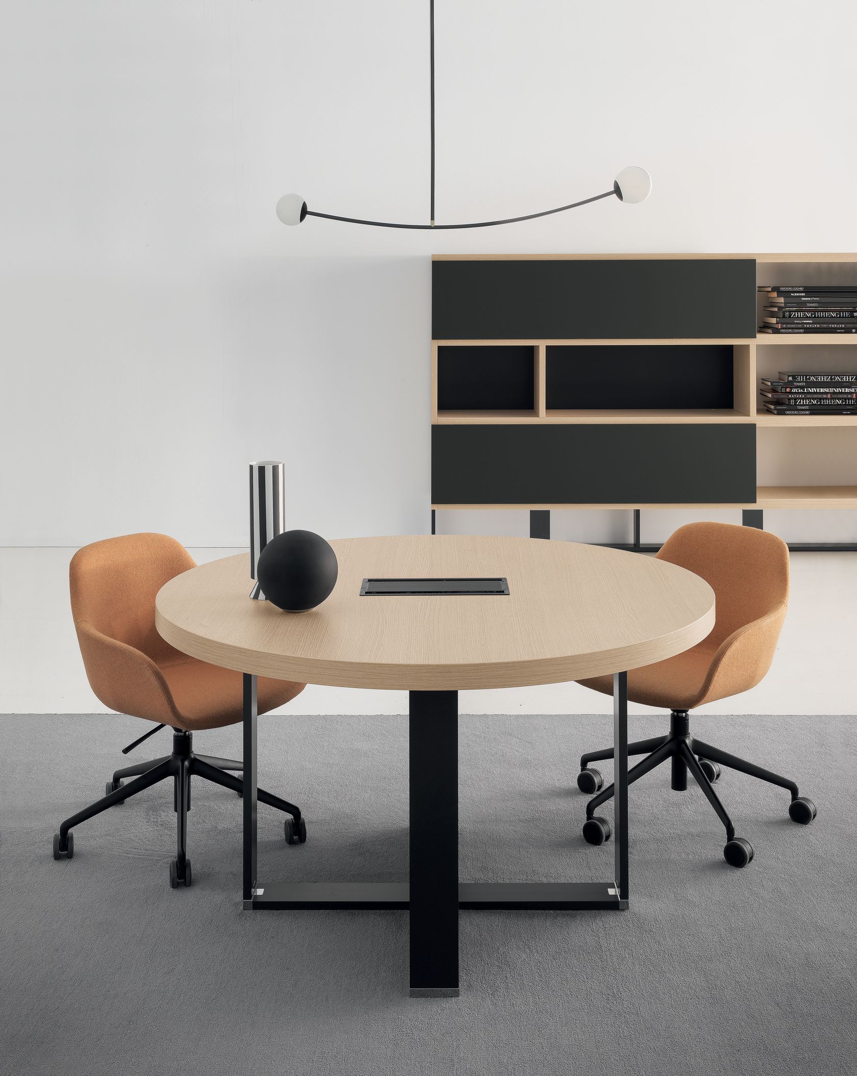 VIGO Round melamine and metal meeting table with cable management By ...