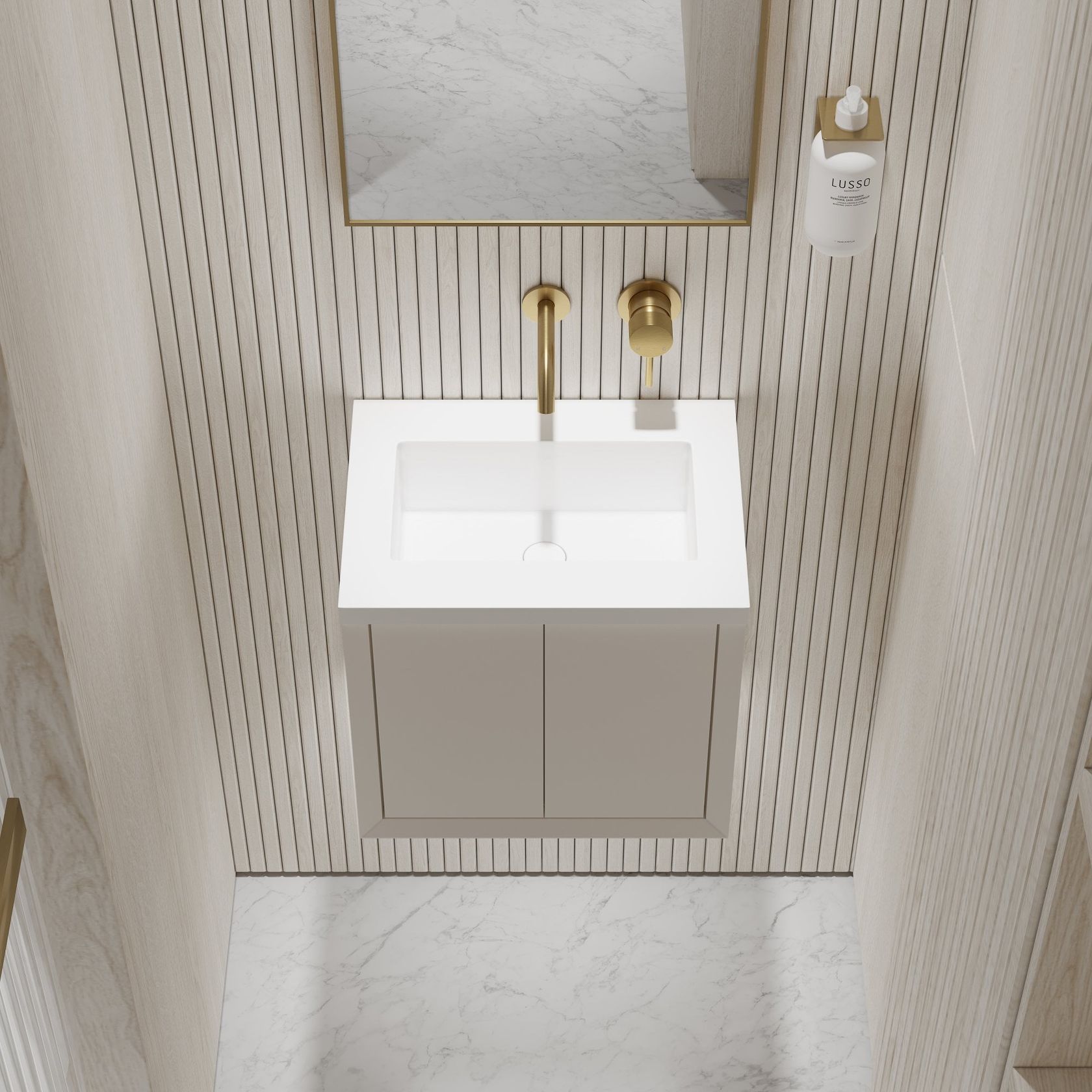 VOLINI Single Resin Stone vanity unit with integrated washbasin By LUSSO