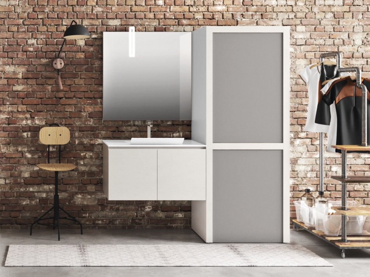 WASH - COMPOSITION 5 Tall wall-mounted melamine laundry room cabinet ...