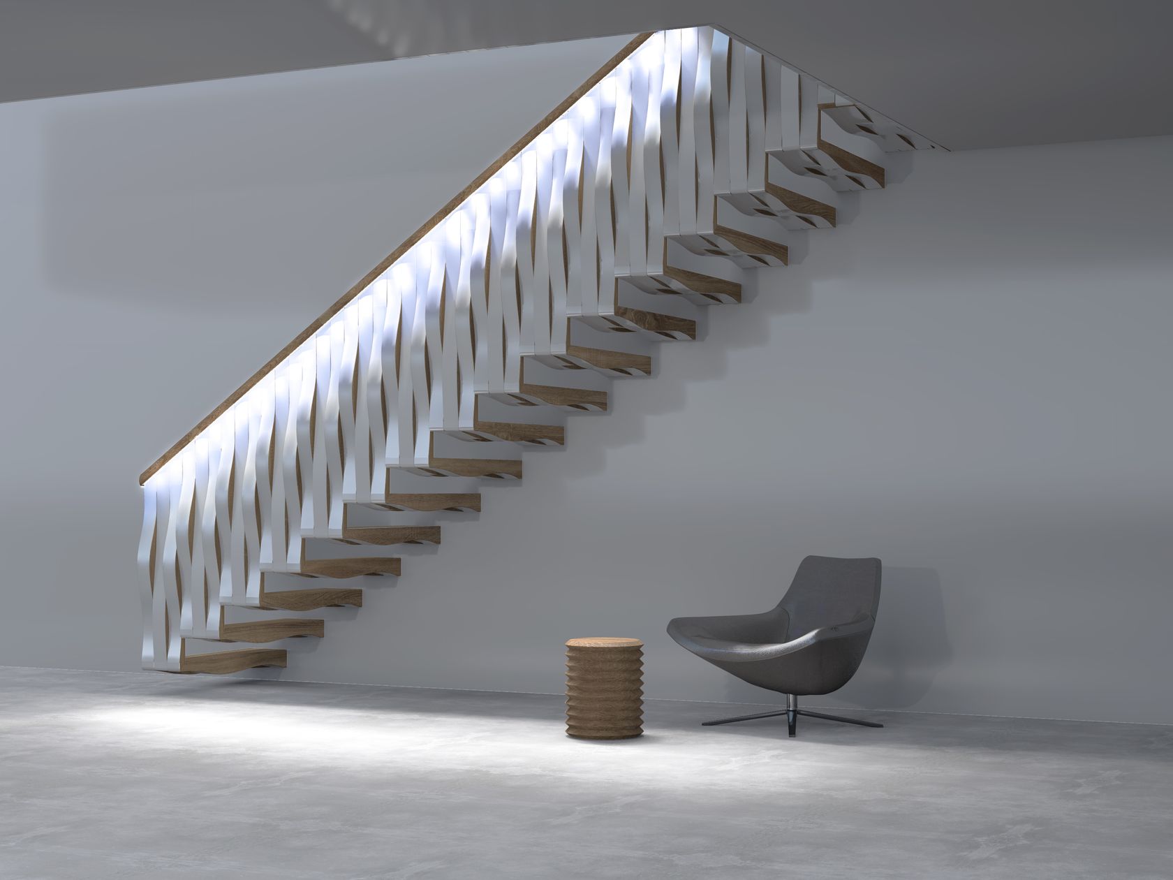 Wooden cantilevered staircase WAVE RAIL Wave Collection By Siller Treppen