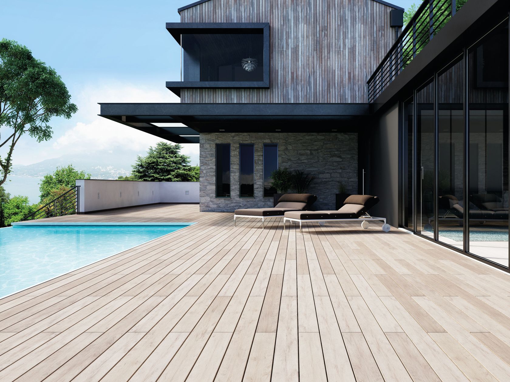 Composite material outdoor floor tiles with wood effect EXTERNO WHITE ...