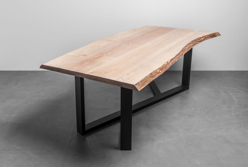 Natural edge table made of solid ash and steel KING By Hoom