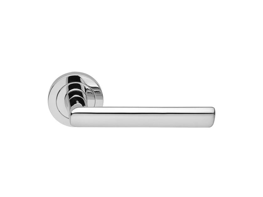 ROUND Brass door handle on rose with lock By Manital