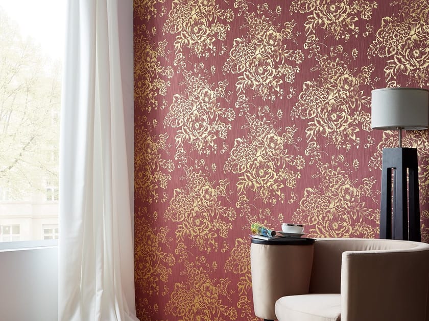 METALLIC SILK Textile effect wallpaper with floral pattern By ...