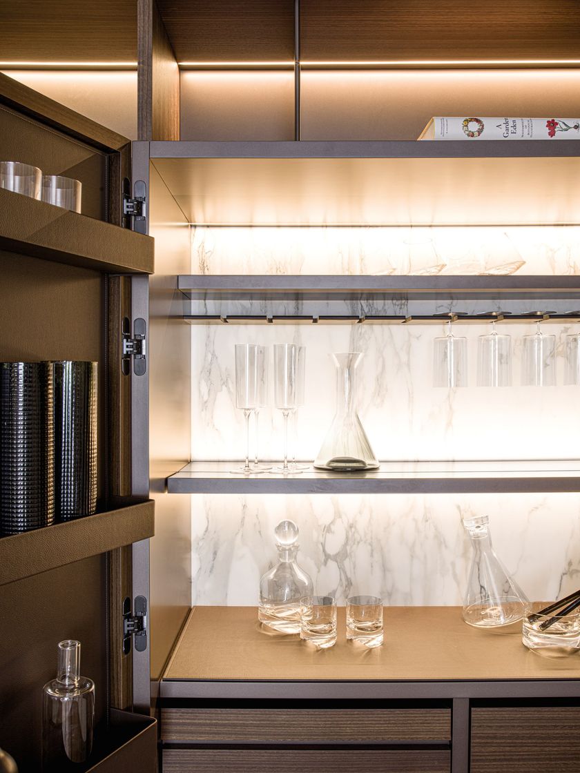 505 UP SYSTEM Sectional wooden storage wall with integrated lighting By ...