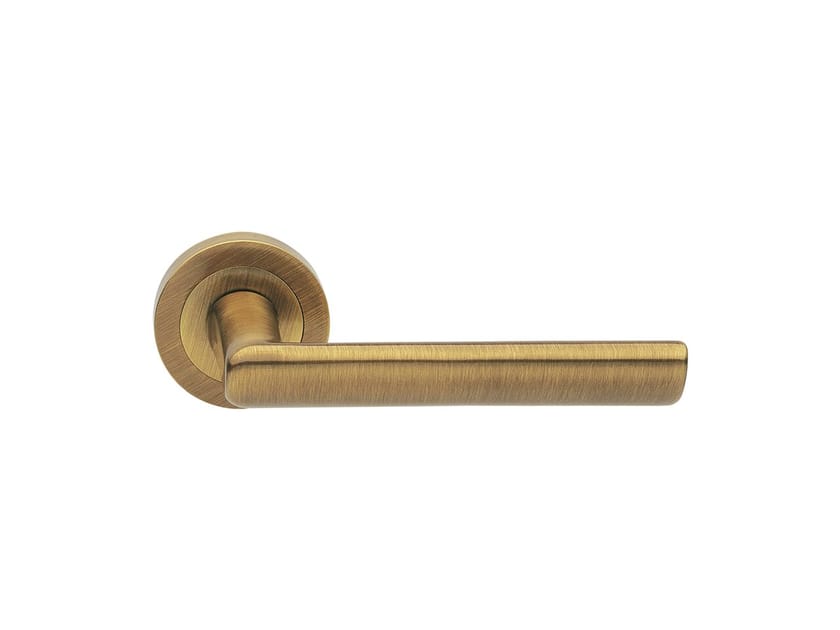ROUND Brass door handle on rose with lock By Manital