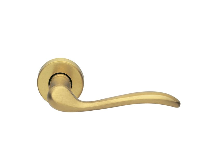 ROUND Brass door handle on rose with lock By Manital
