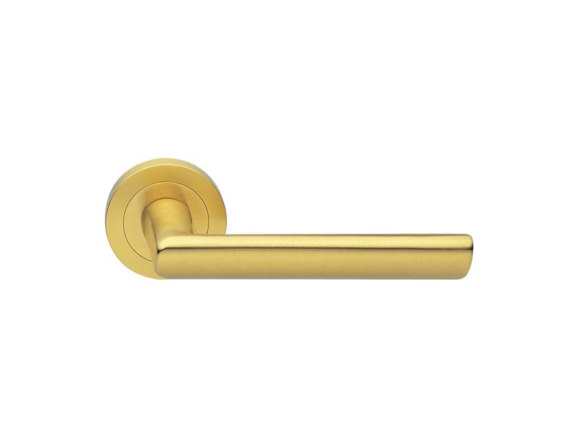 ROUND Brass door handle on rose with lock By Manital