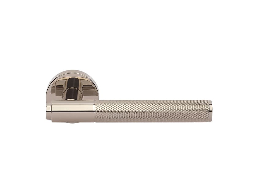 ROUND Brass door handle on rose with lock By Manital