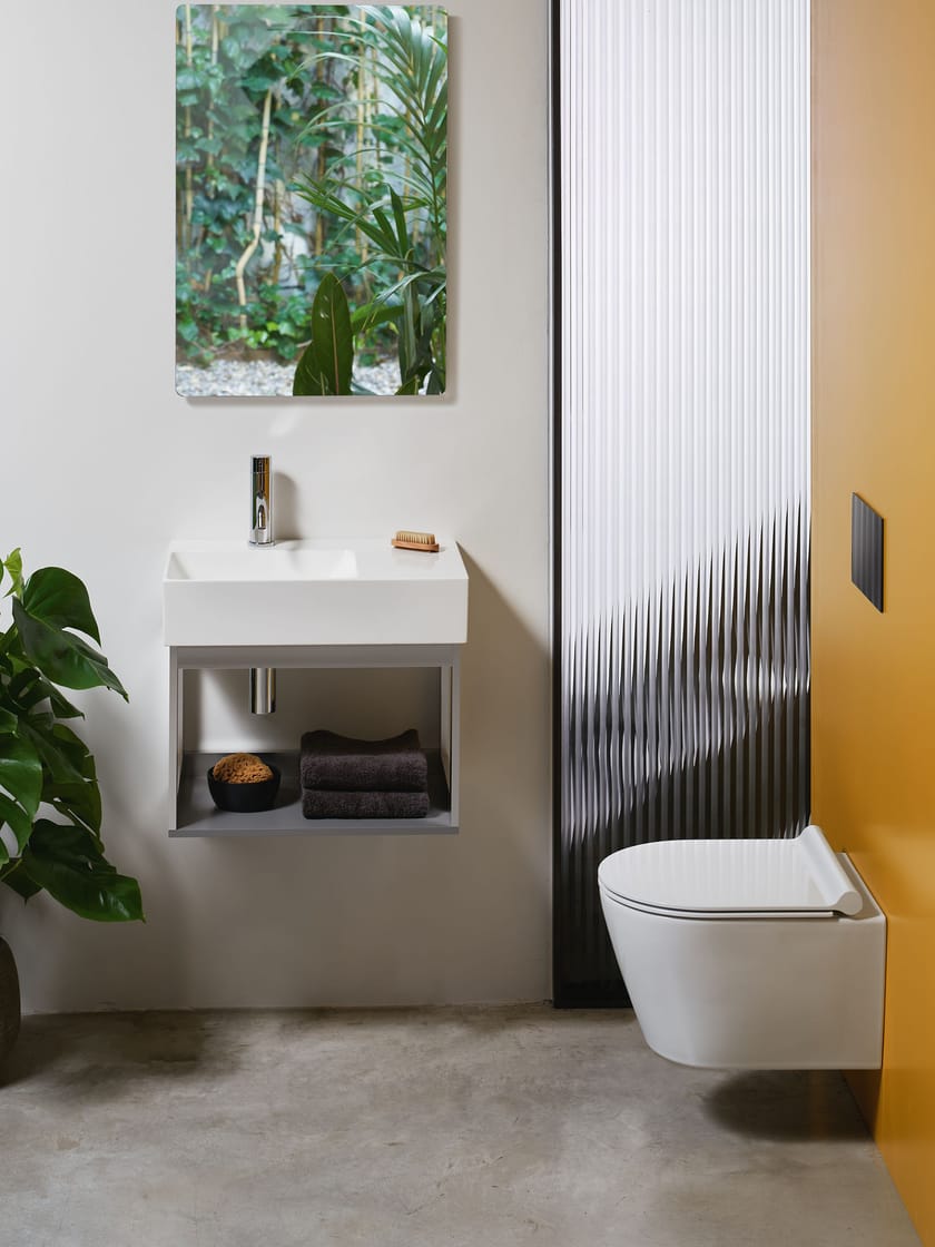 VERSO Rectangular ceramic handrinse basin with towel rail By CERAMICA ...