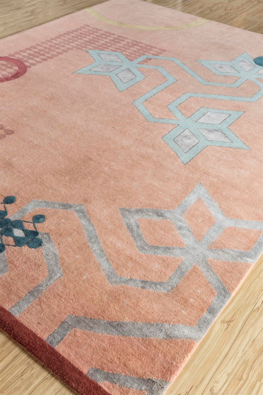 Handmade rectangular wool and bamboo silk rug AKWB-7002 SMOKY SALMON ...