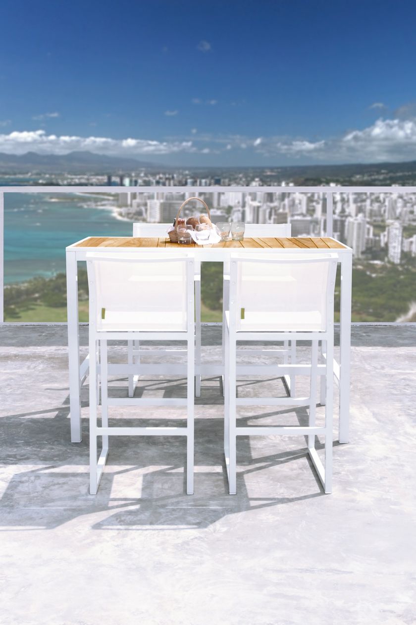 ALLUX Rectangular high table with Teak top with irregular slats By ...