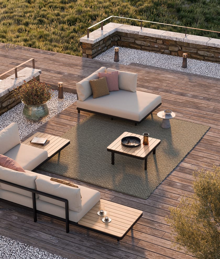 ALURA LOUNGE Square low teak garden side table By Royal Botania