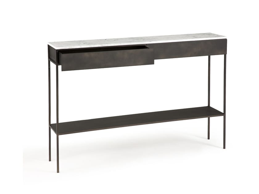 FÉBÉE Rectangular Carrara marble console table with drawers By AMPM