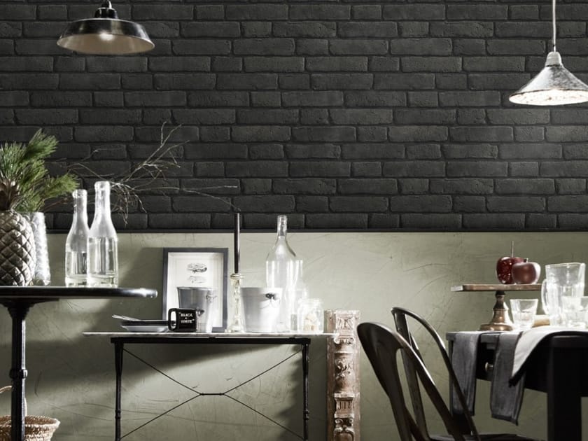 Brick effect wallpaper ANTHRACITE BLACK BRICKS By Koziel