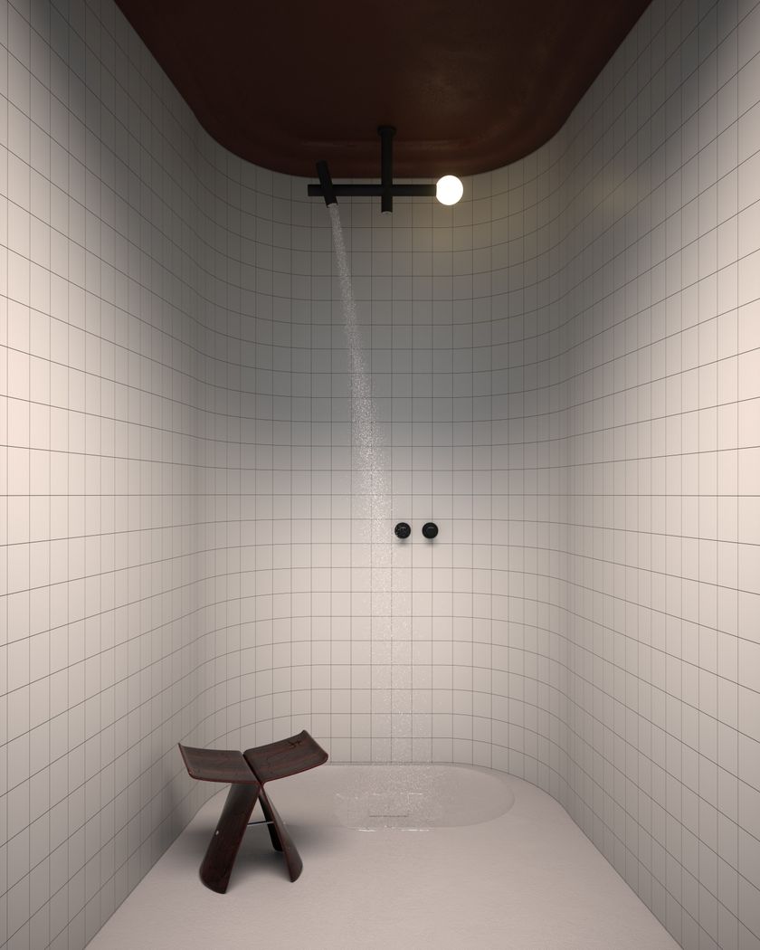 Ceiling mounted brass overhead shower with built-in lights APOLLO 04 ...