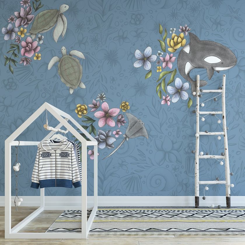 Nonwoven kids wallpaper AQUATICA By Ambientha design Cecilia Battaini