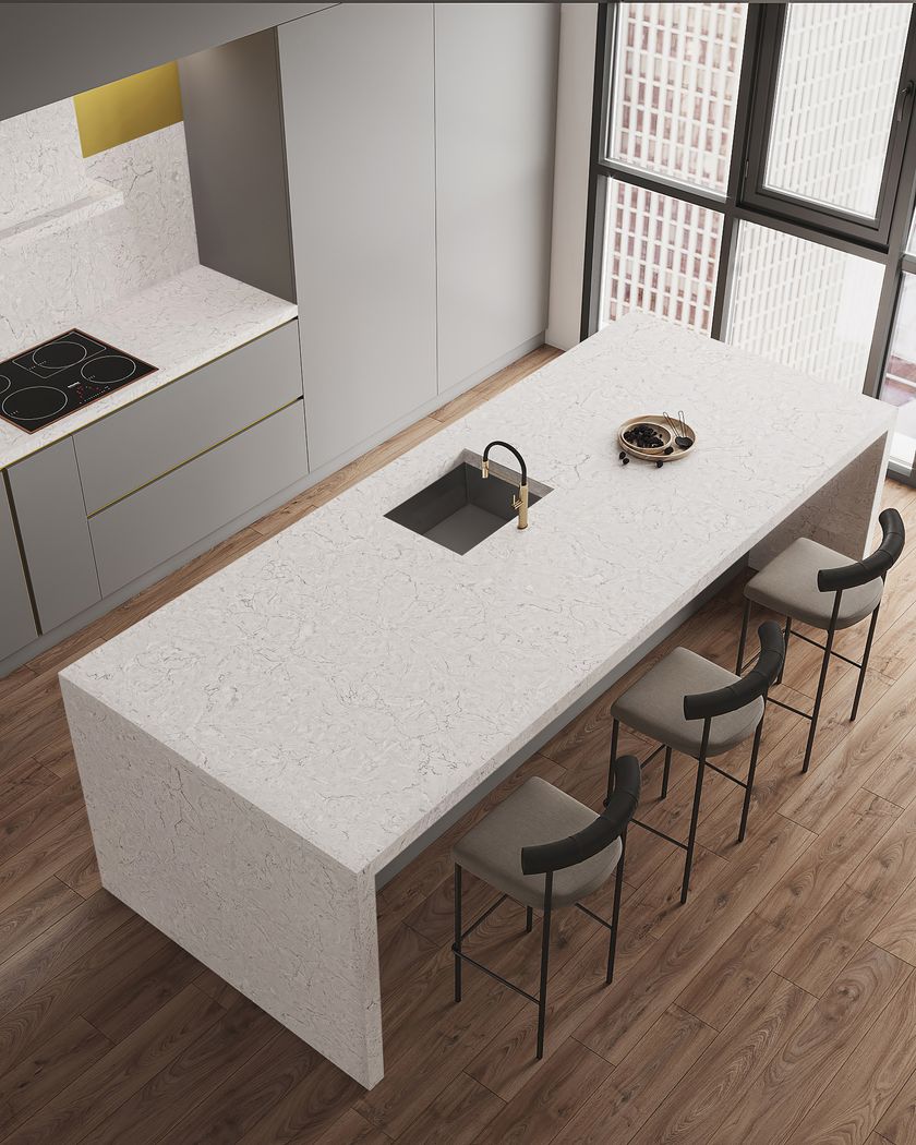 Top cucina in pietra ricostruita effetto marmo ARCTIC BREEZE - Quantra ...
